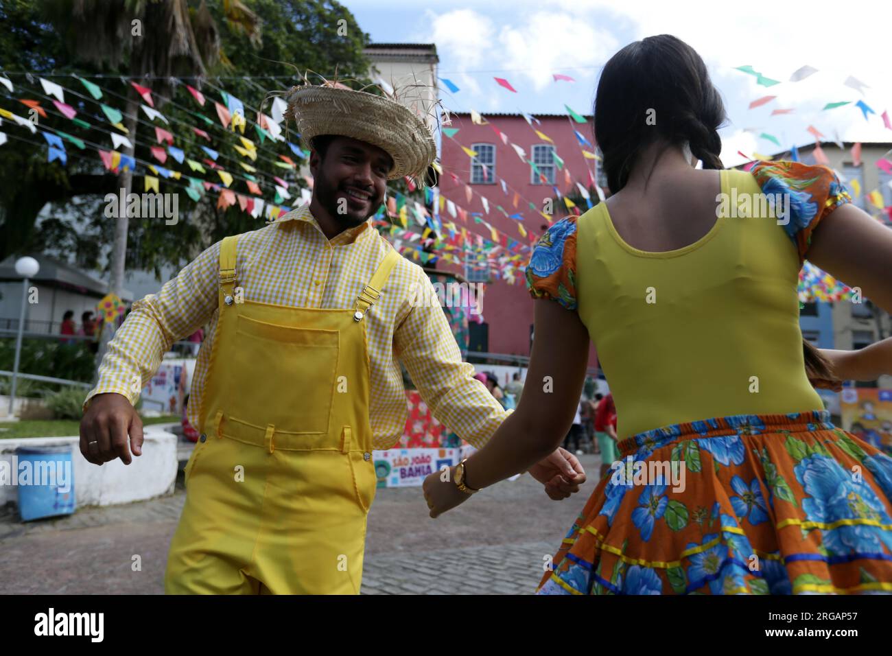 salvador, bahia, brazil - june 24, 2022: couple dressed as caipira ...