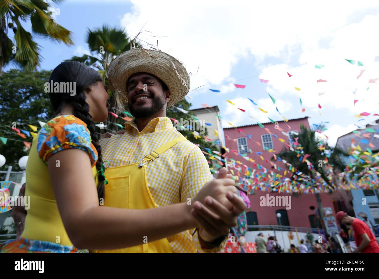 salvador, bahia, brazil - june 24, 2022: couple dressed as caipira ...
