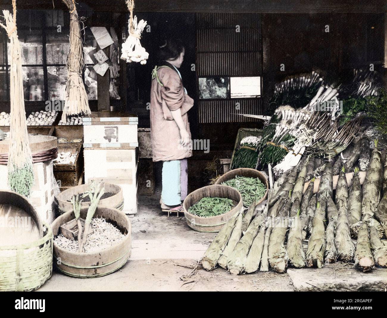 Late 19th century vintage photograph: Fruit and vegetable shops, stall ...