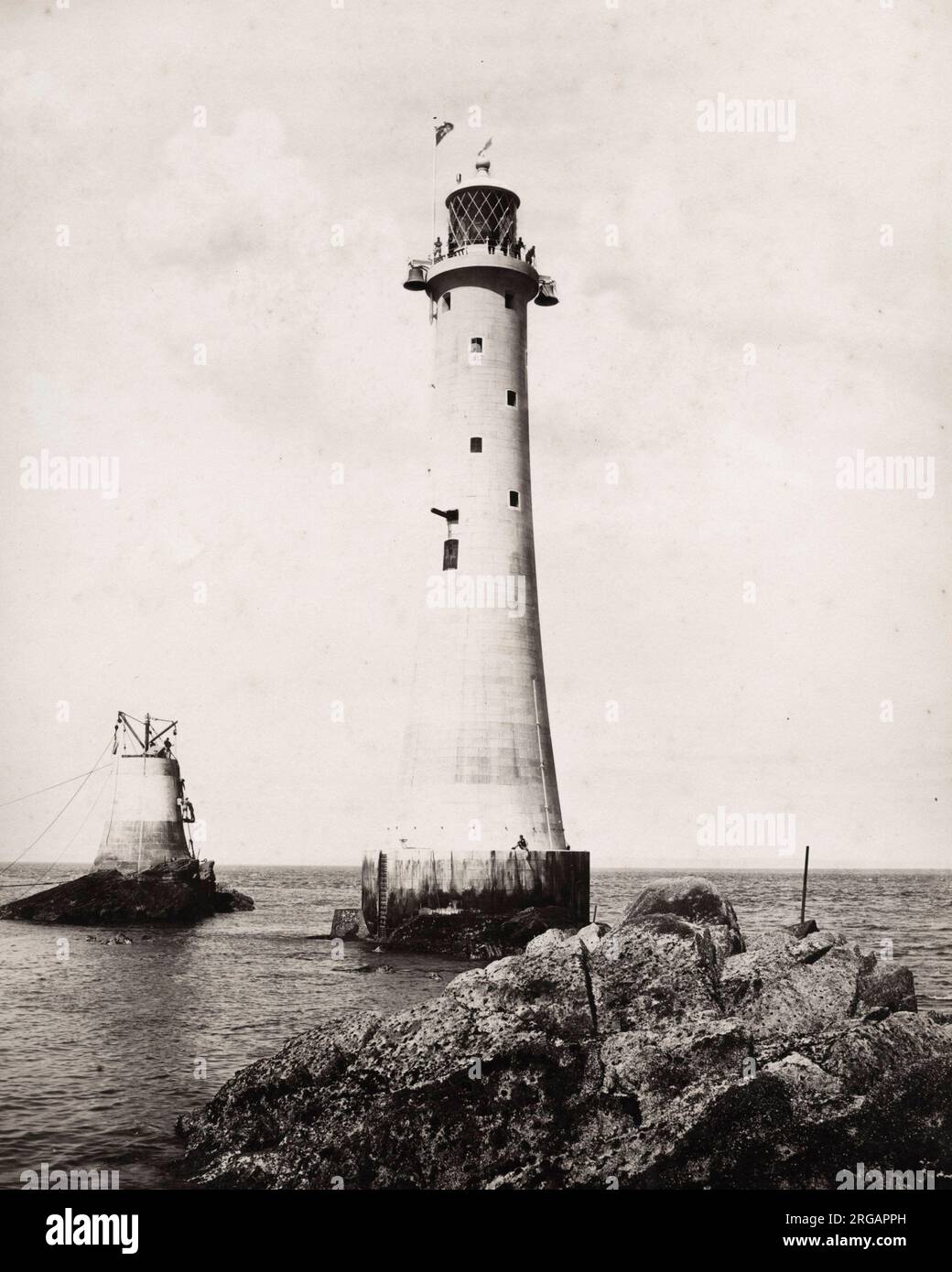 Vintage 19th century photograph: The 'new' Eddystone Lighthouse after ...