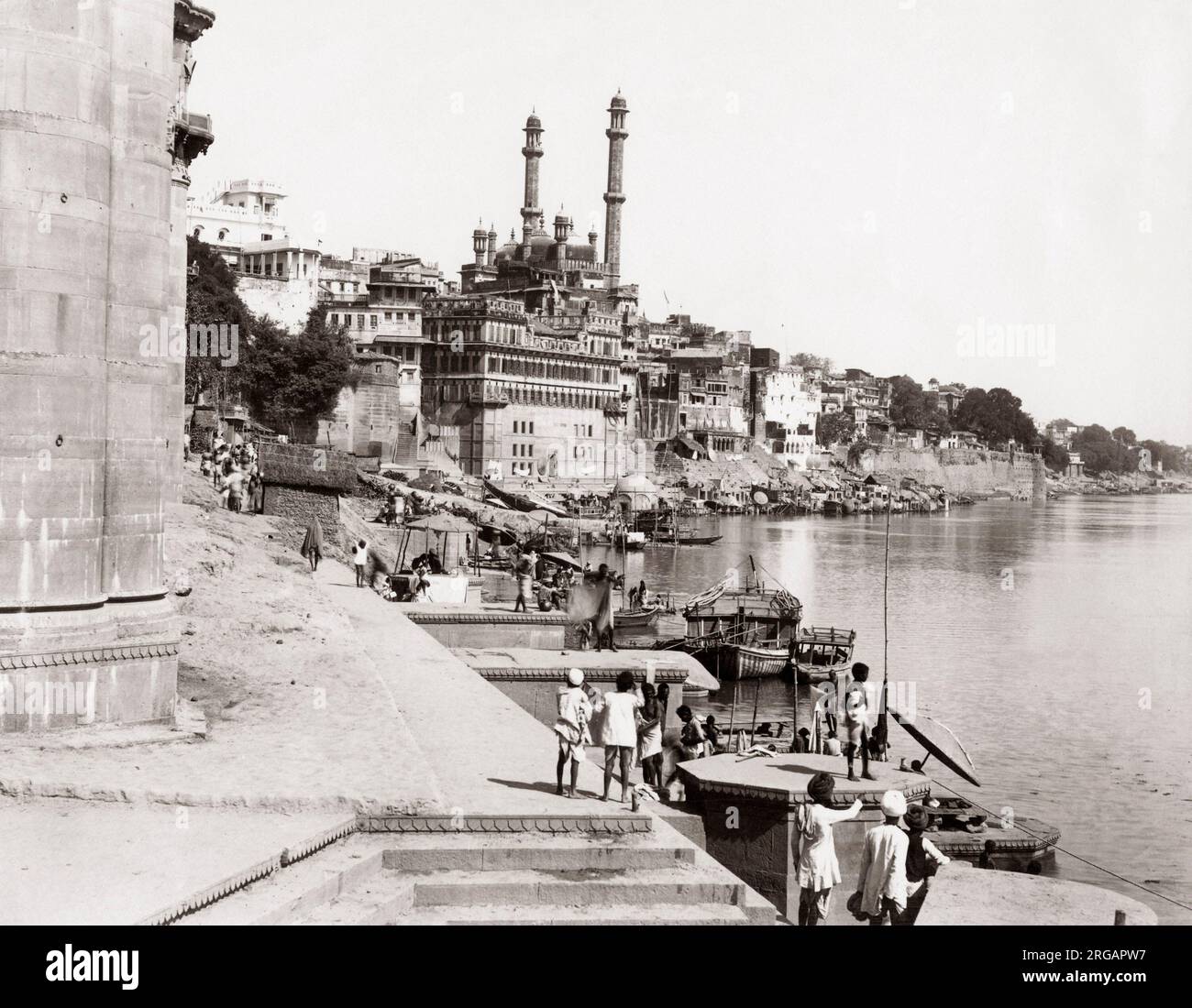 View along the ghats, Benares (Varanasi), India, c.1880's The ghats or ...
