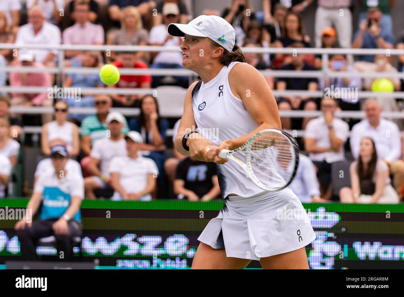Iga Swiatek seen in action during the first round match BNP Paribas Warsaw Open - WTA 250 ...