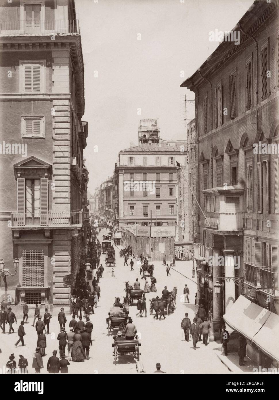 Vintage 19th century photograph: Via del Corso, Rome, Italy, busy with ...