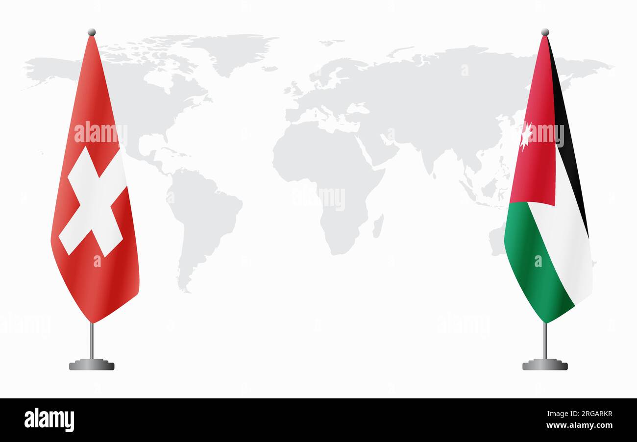 Switzerland and Jordan flags for official meeting against background of ...