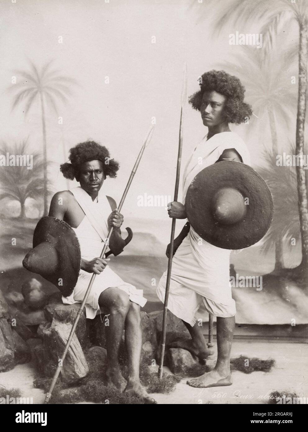 19th century vintage photograph - two young north east African warriors ...