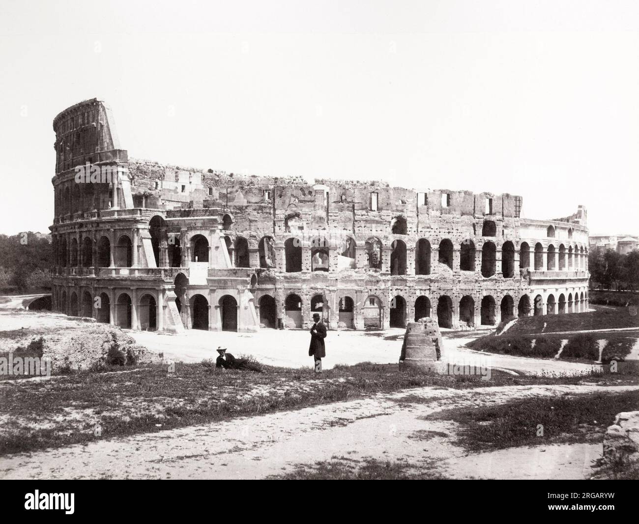 Vintage 19th century photograph: view of the Colosseum, Rome Italy ...
