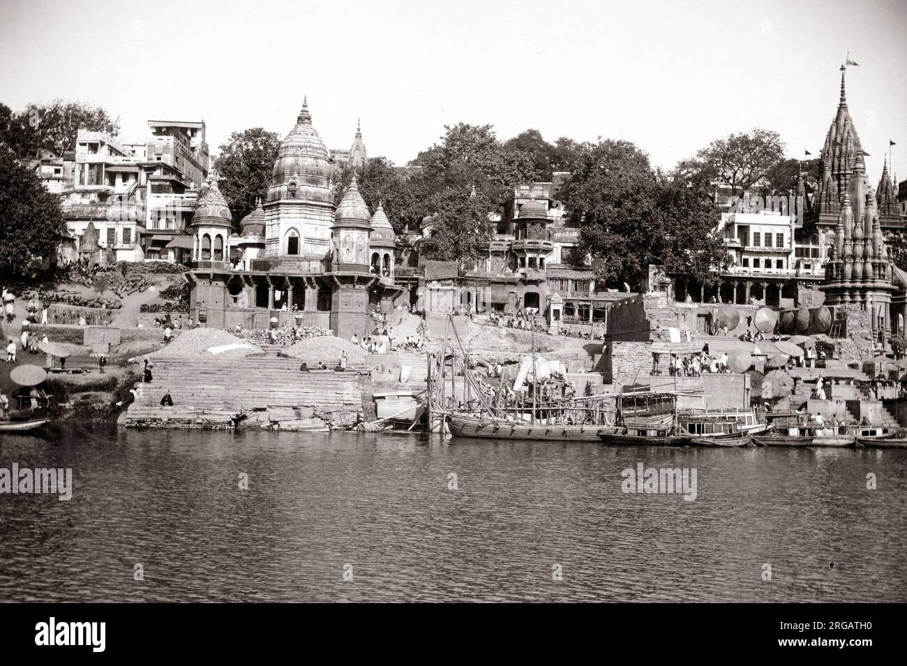 Ghat on Ganges river, Benares, Varanasi, India, c.1880's Stock Photo ...