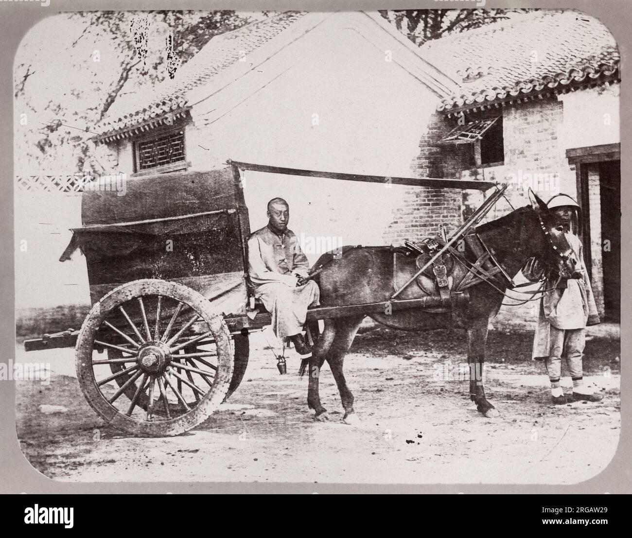Vintage late 19th century photograph: Chinese horse and cart with ...