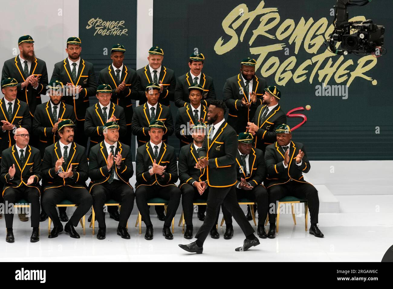 South Africa's captain Siya Kolisi walks unto the stage during Rugby ...