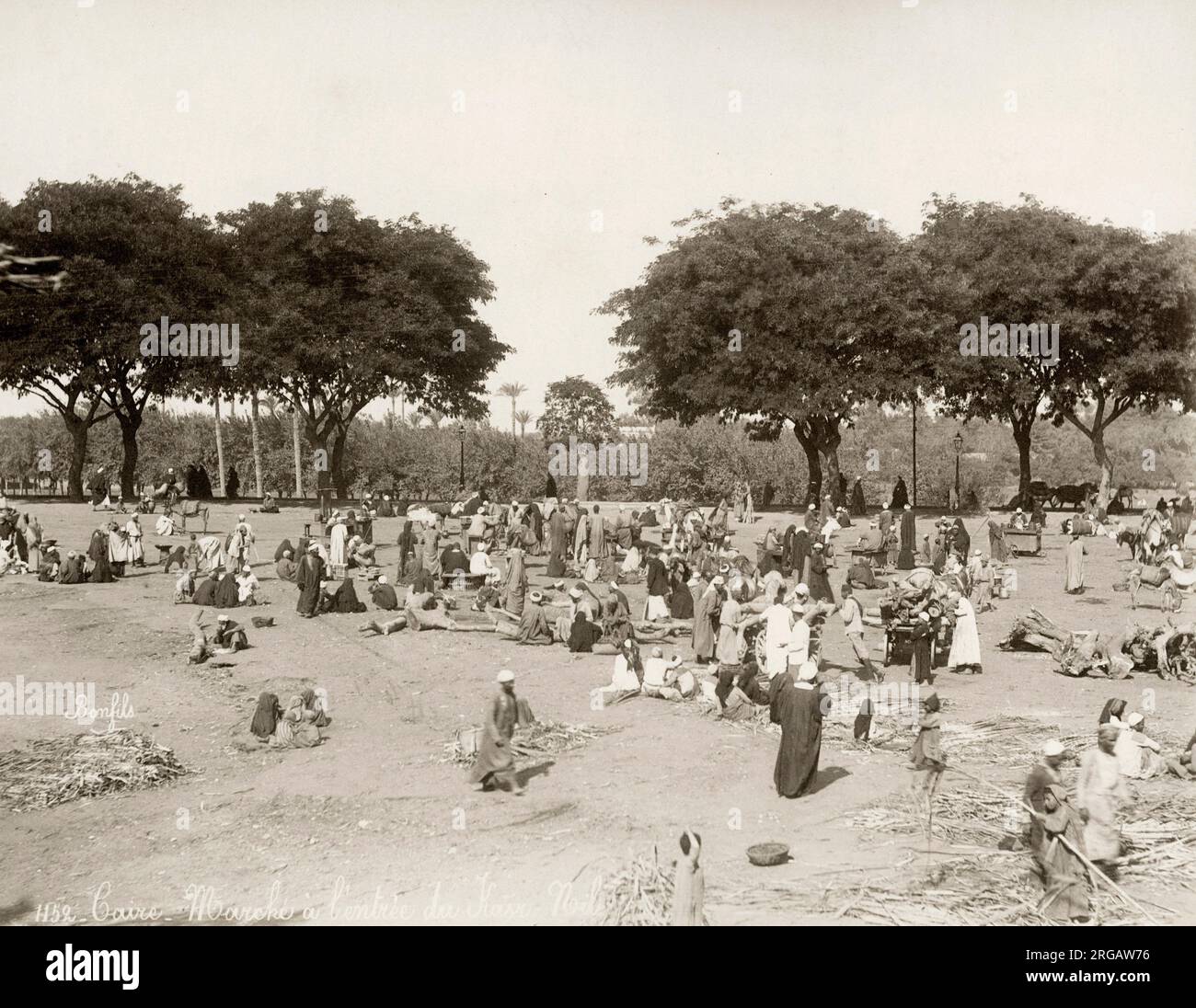 Vintage 19th century photograph: street market Kasr el Nil, Qasr al-Nil ...