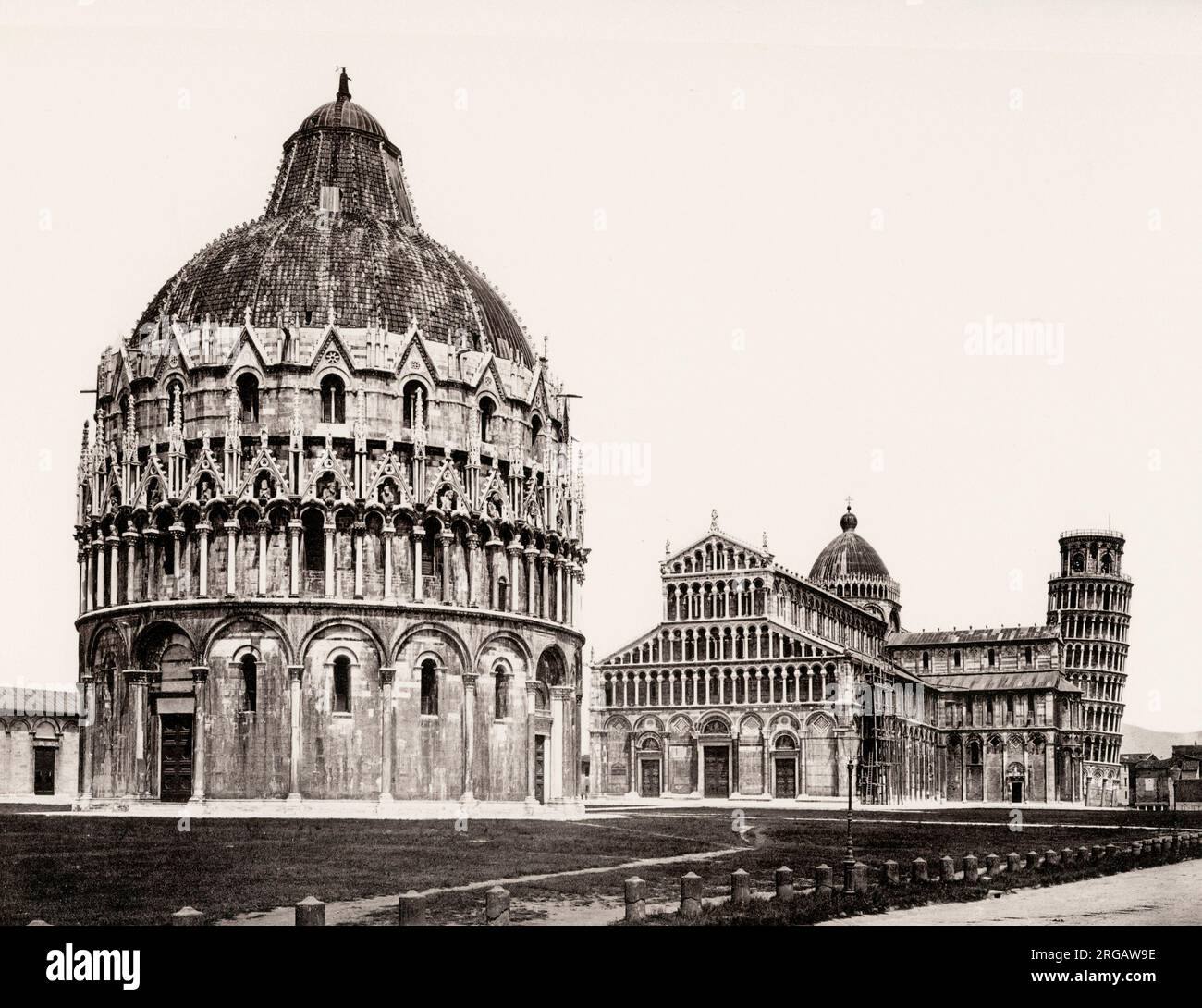 Vintage 19th century photograph: Italy - leaning tower, baptistery ...