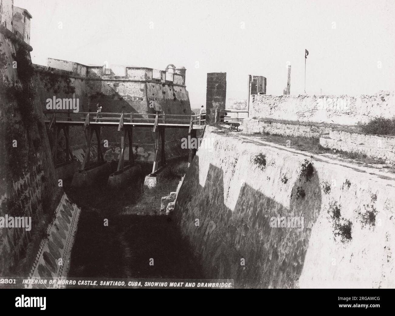 c.1900 photograph - Cuba: interior of Morro Castle, moat and drawbridge ...
