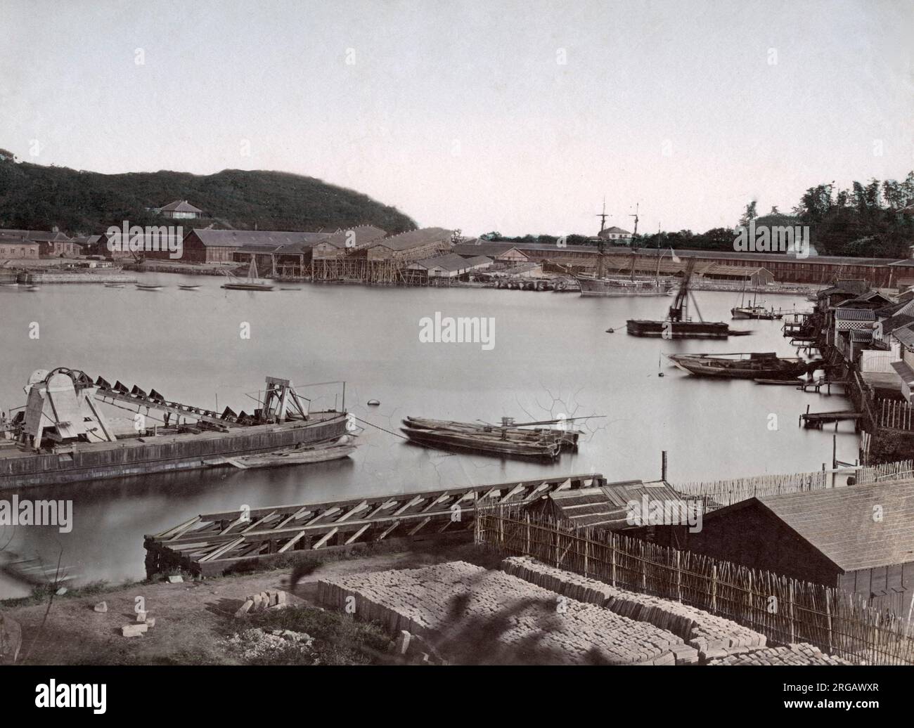 Dockyard and waterfront warehouses, Japan, c.1880's Vintage late 19th ...