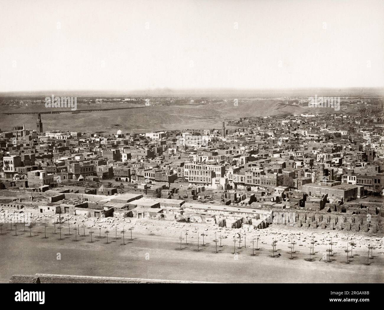 Vintage 19th century photograph: panoramic view of the city of Cairo ...