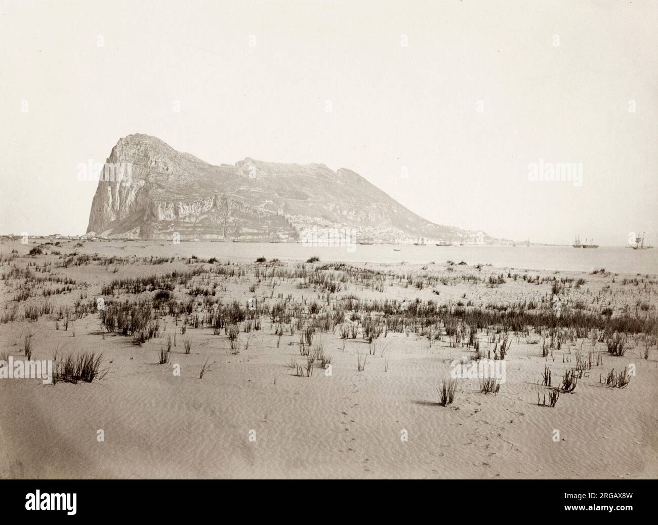 Vintage 19th century photograph: the Rock of Gibraltar from the Spanish ...