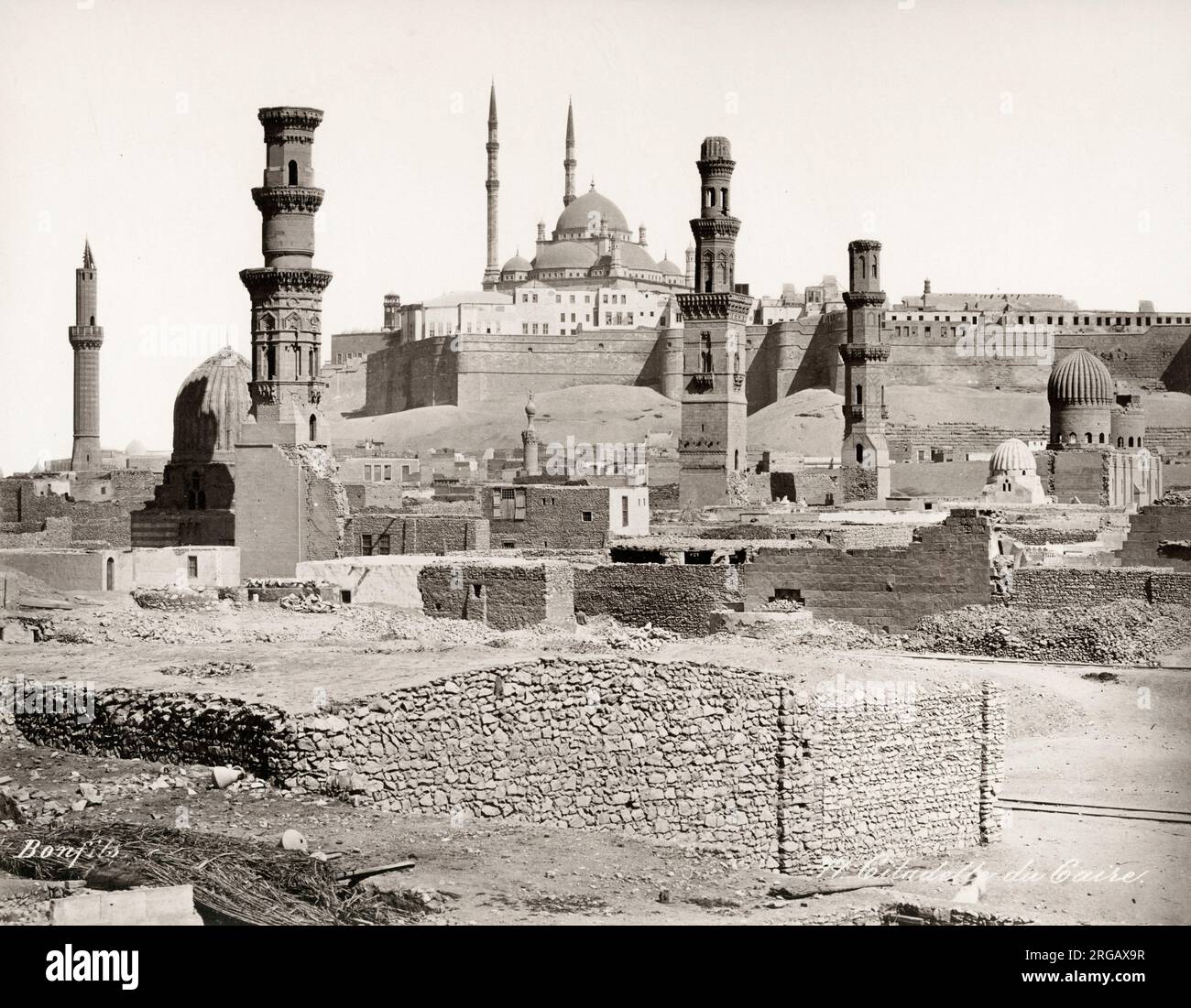 Vintage 19th century photograph: the citadel and historic ruins, Cairo ...