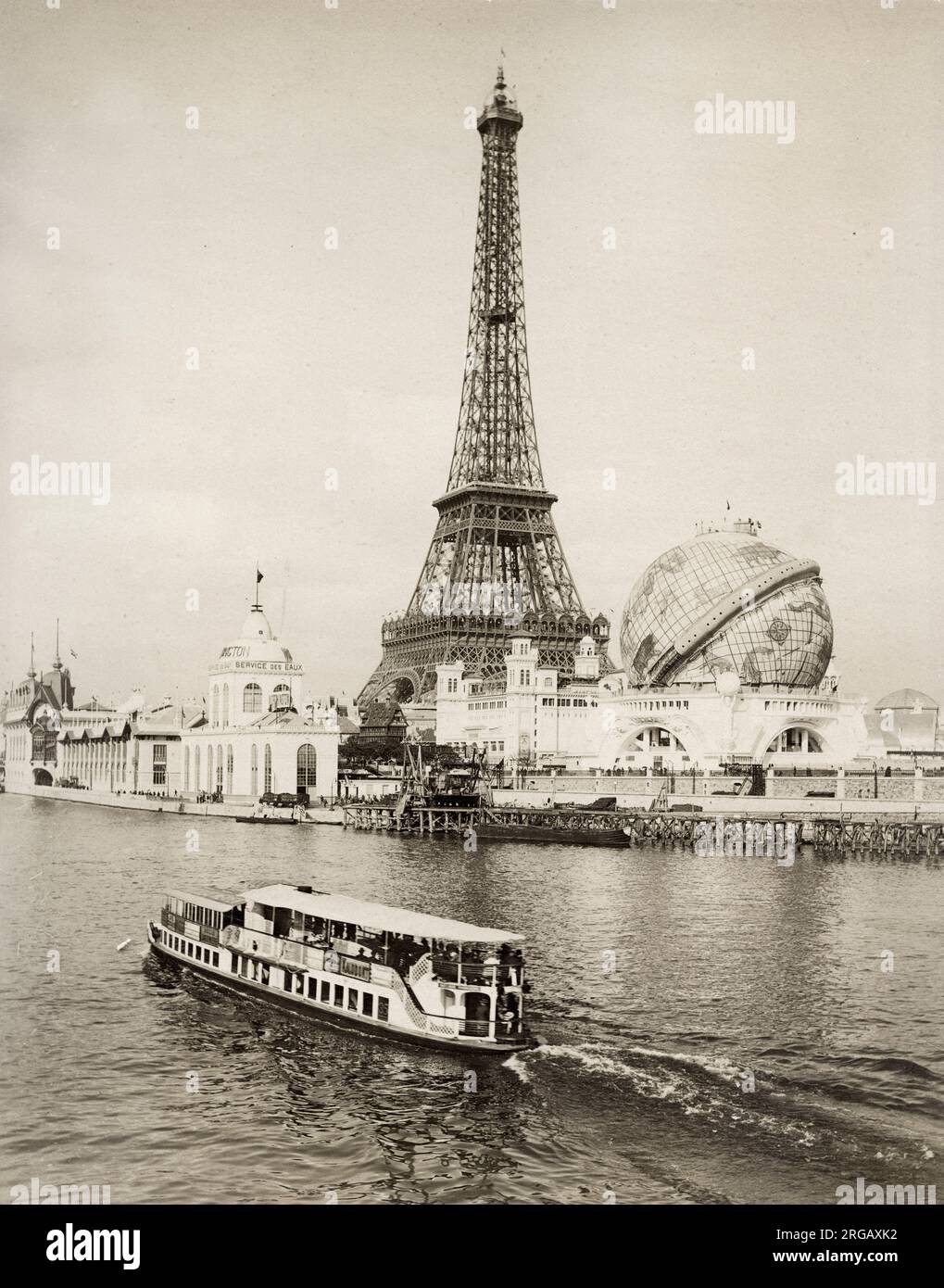 Eiffel Tower, boat on the river Seine, World Fair, 1900, Exposition ...