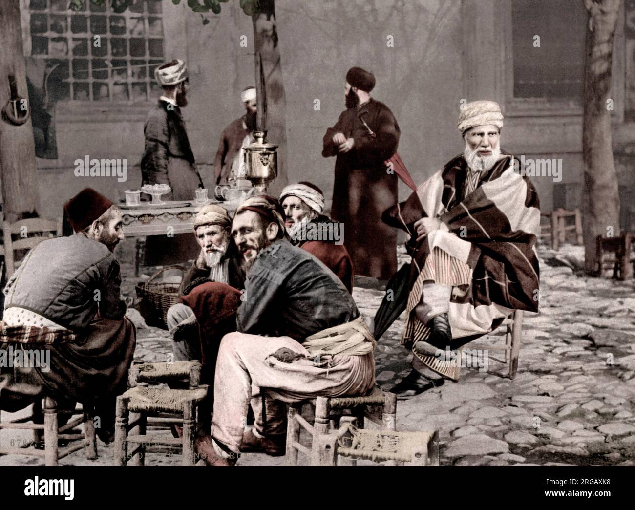 c.1890s Turkey Istanbul Turkish men outside a cafe Stock Photo - Alamy