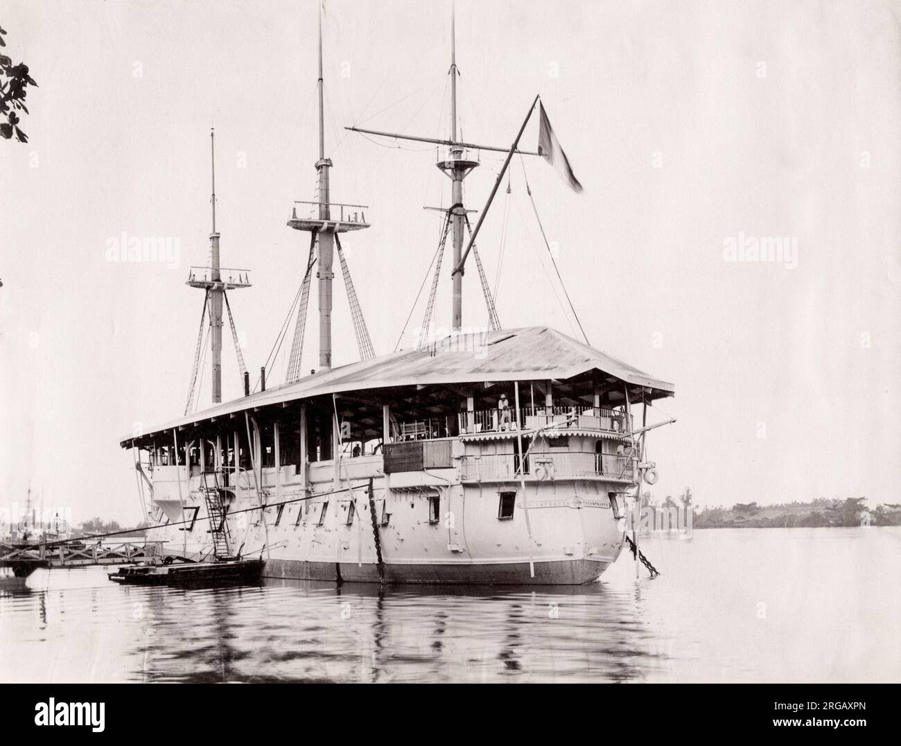 Vintage late 19th century photograph: French ship harbour Saigon, Ho ...