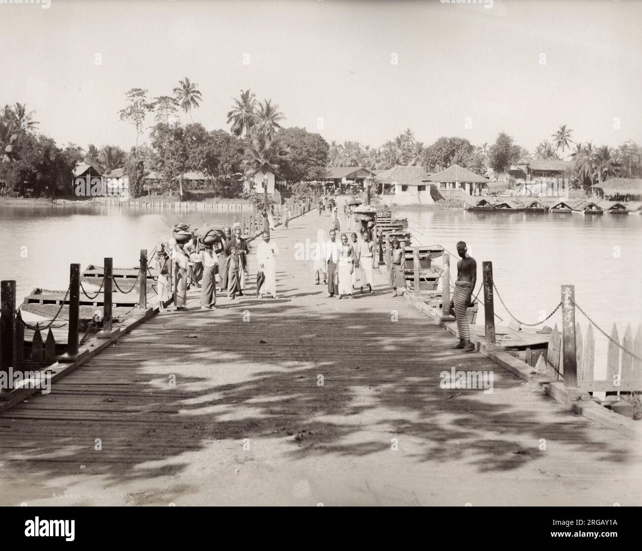 Vintage 19th century photograph: pontoon bridge near Colombo, Ceylon ...