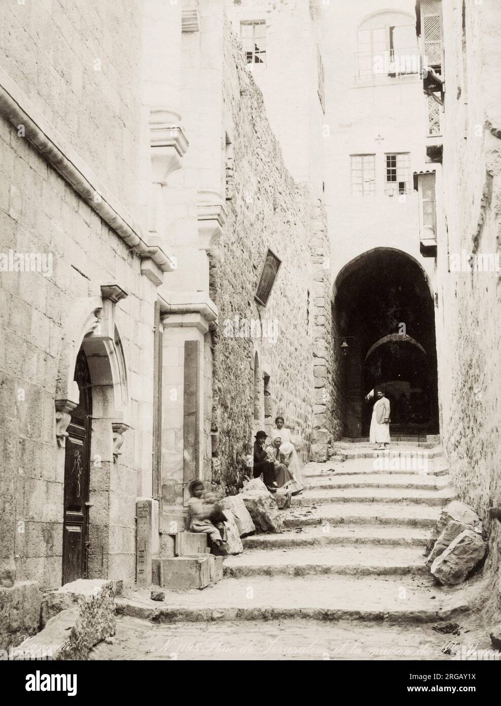 Vintage 19th century photograph: street in Jerusalem, Holy Land ...