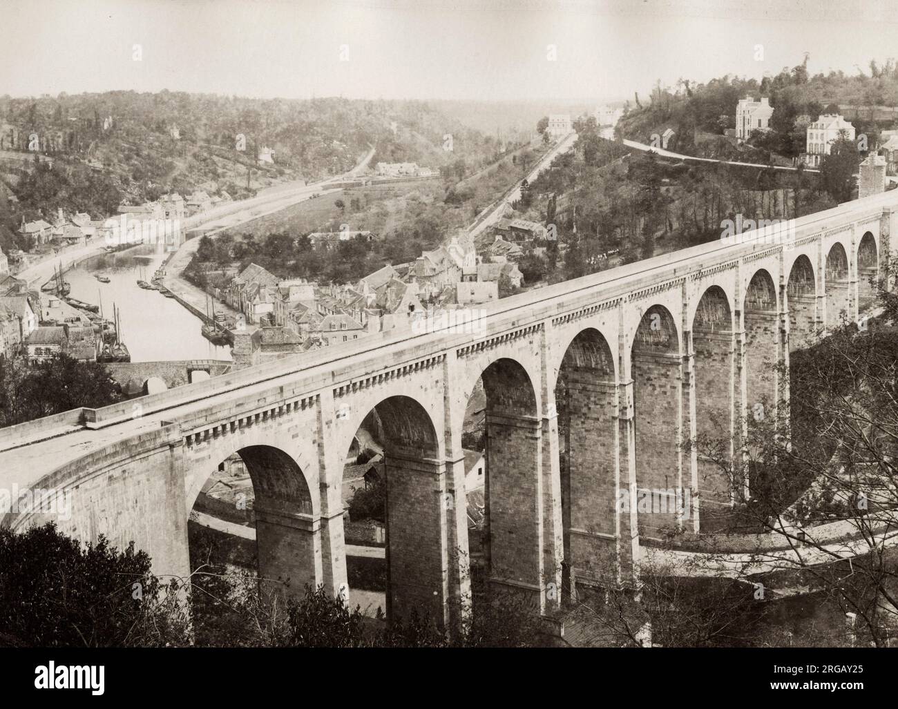 Vintage 19th century photograph: the Roman viaduct at Dinan, France ...