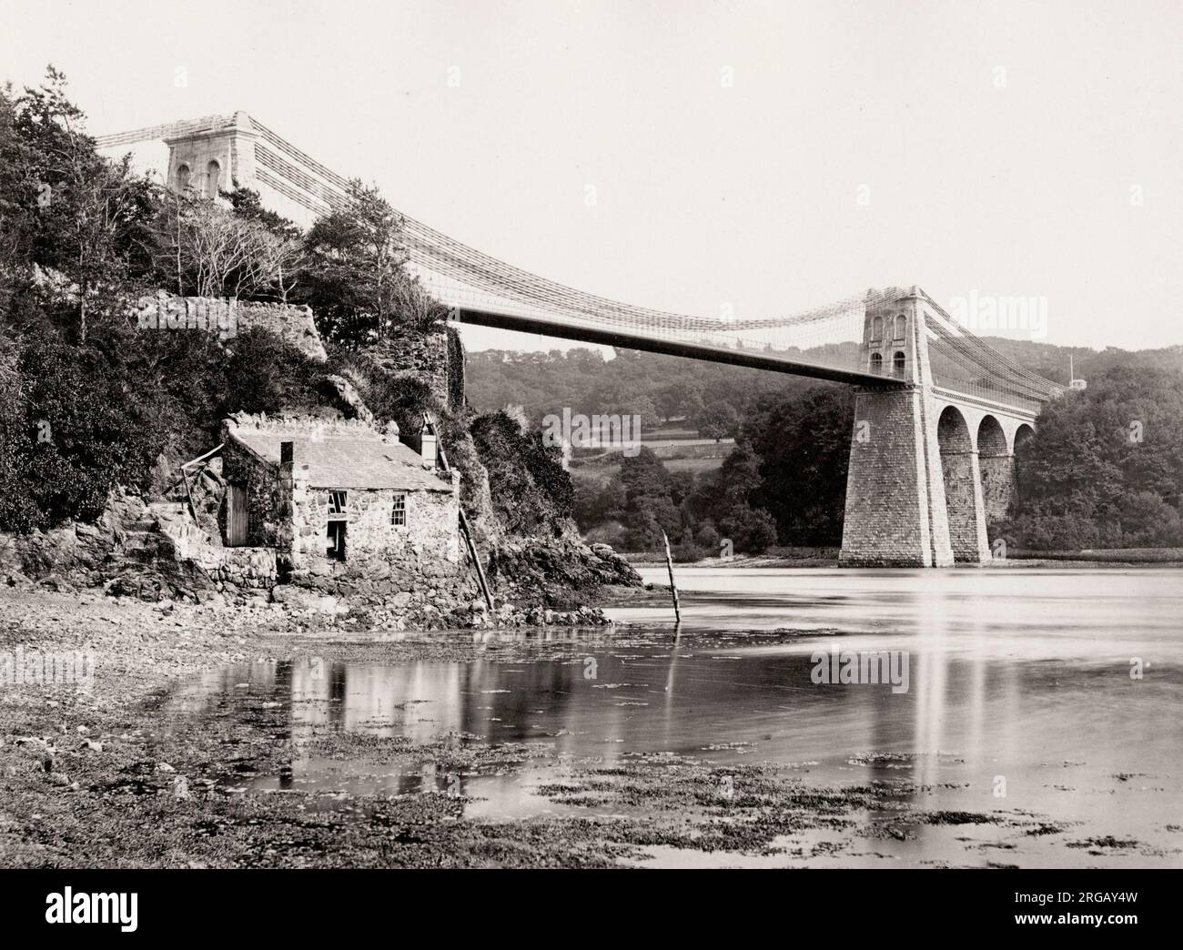 Vintage 19th century photograph: Menai bridge, Anglesea, Wales Stock ...