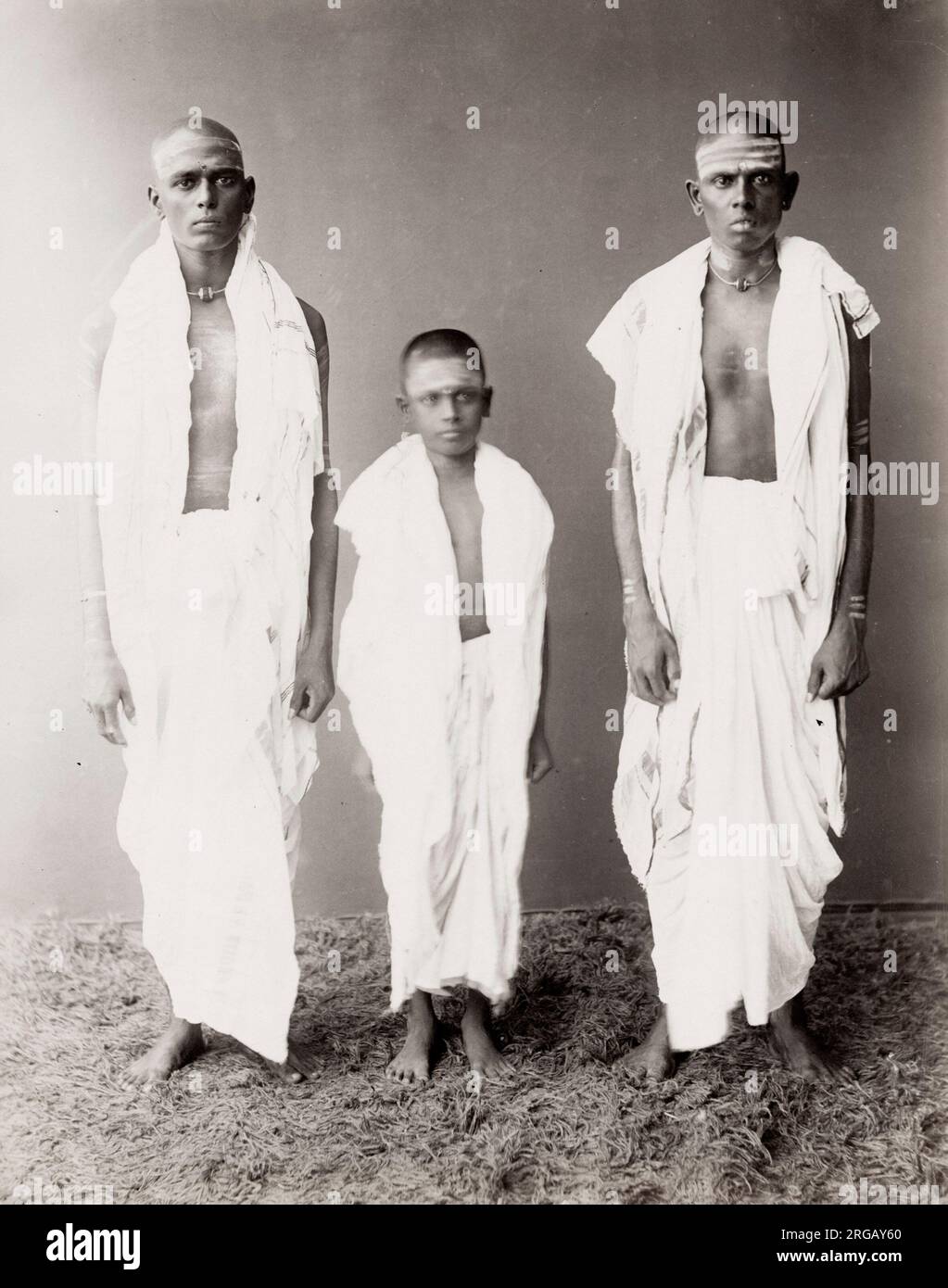 Vintage 19th century photograph: India, three young monks, holy men ...