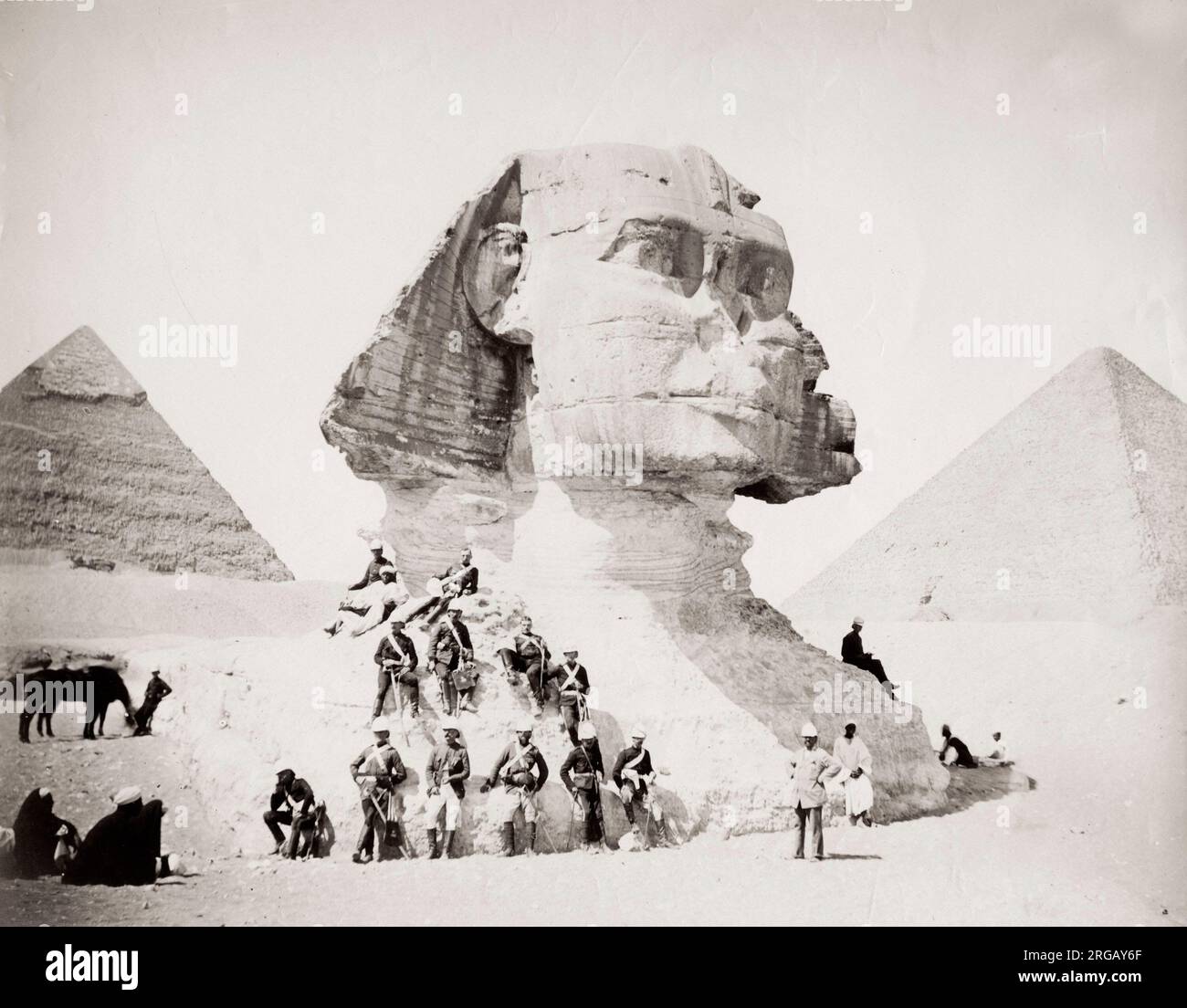 Vintage 19th century photograph: British soldiers at the Sphinx and ...