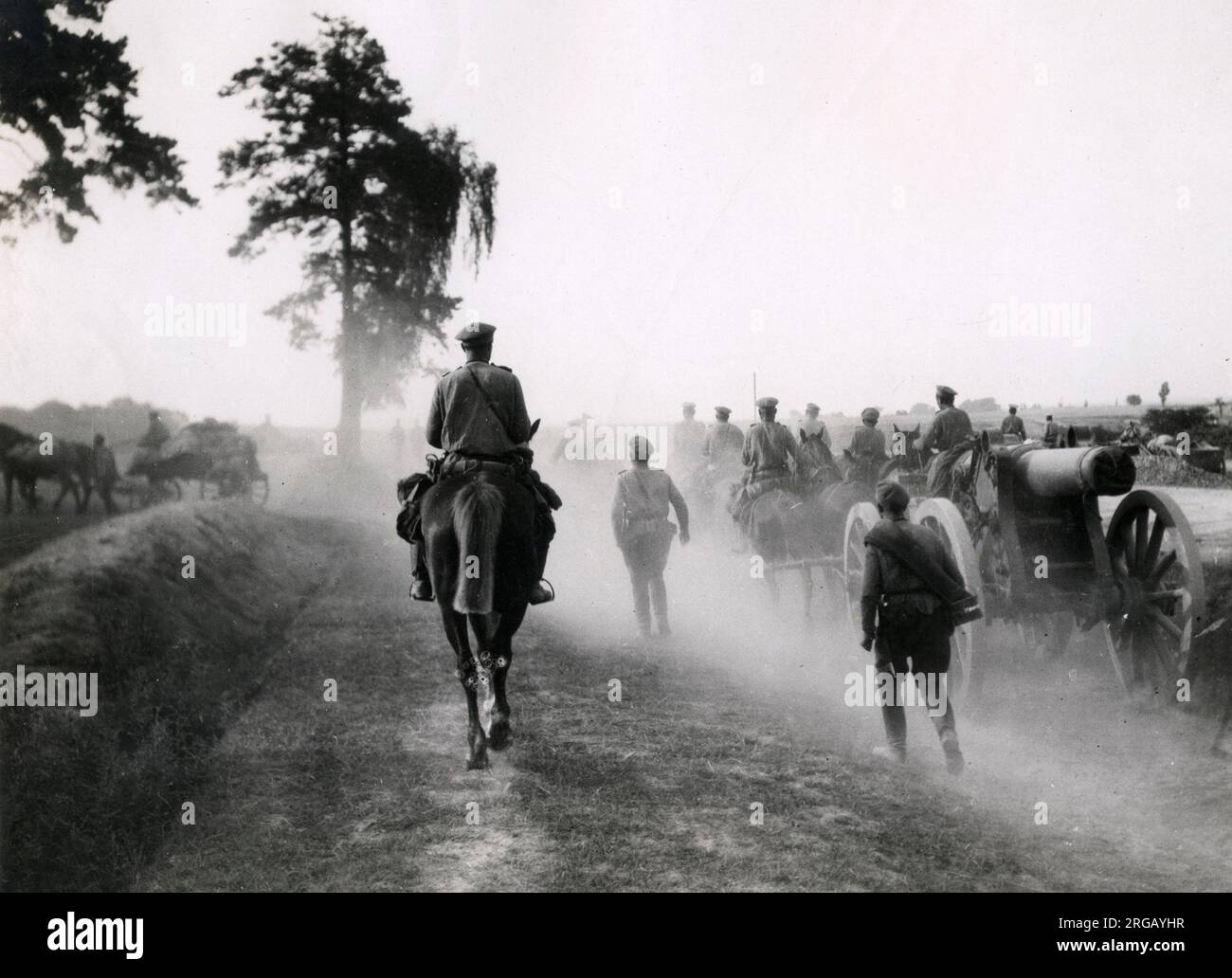 Artillery piece on the move in northern France during World War I Stock ...