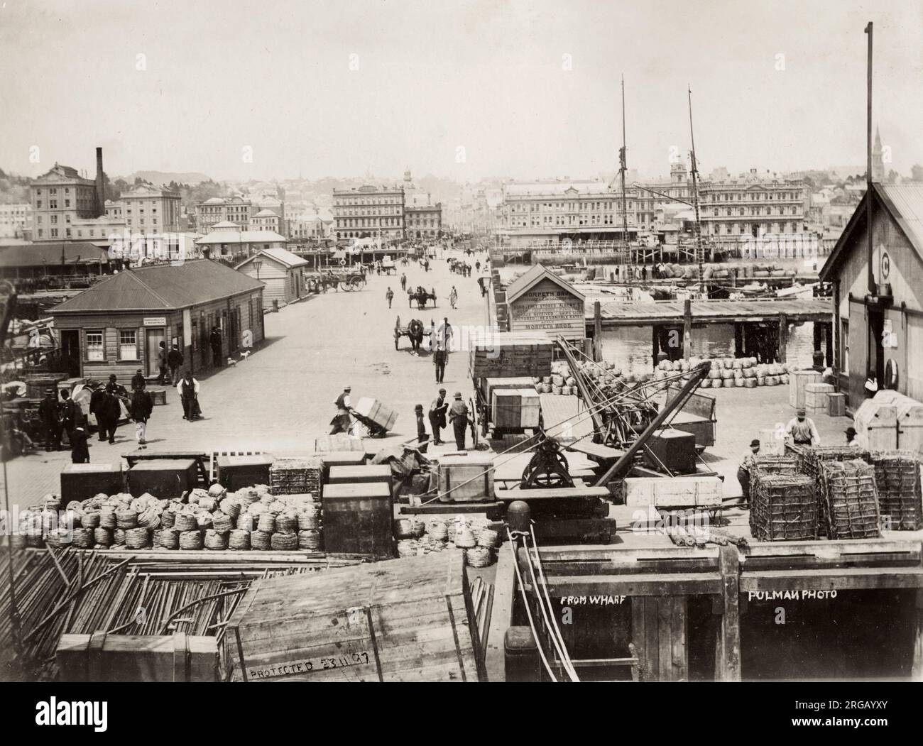 Vintage 19th century photograph - view of the docks, harbour at ...
