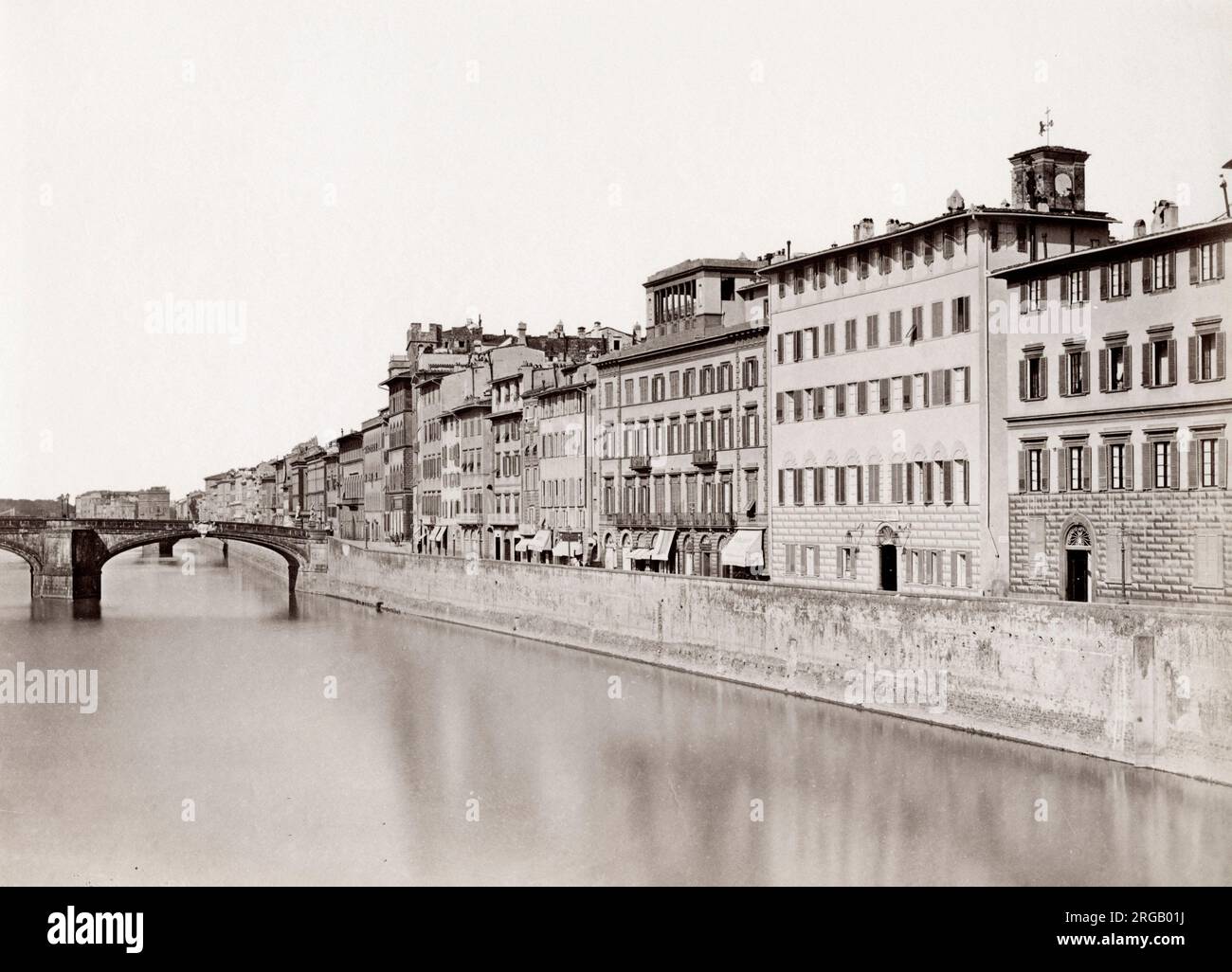 19th century vintage photograph: view along the River Arno from the ...