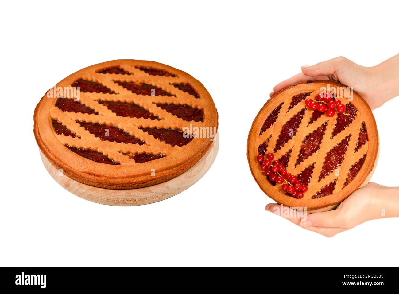 Strawberry pie in woman hands isolated on white background Stock Photo ...