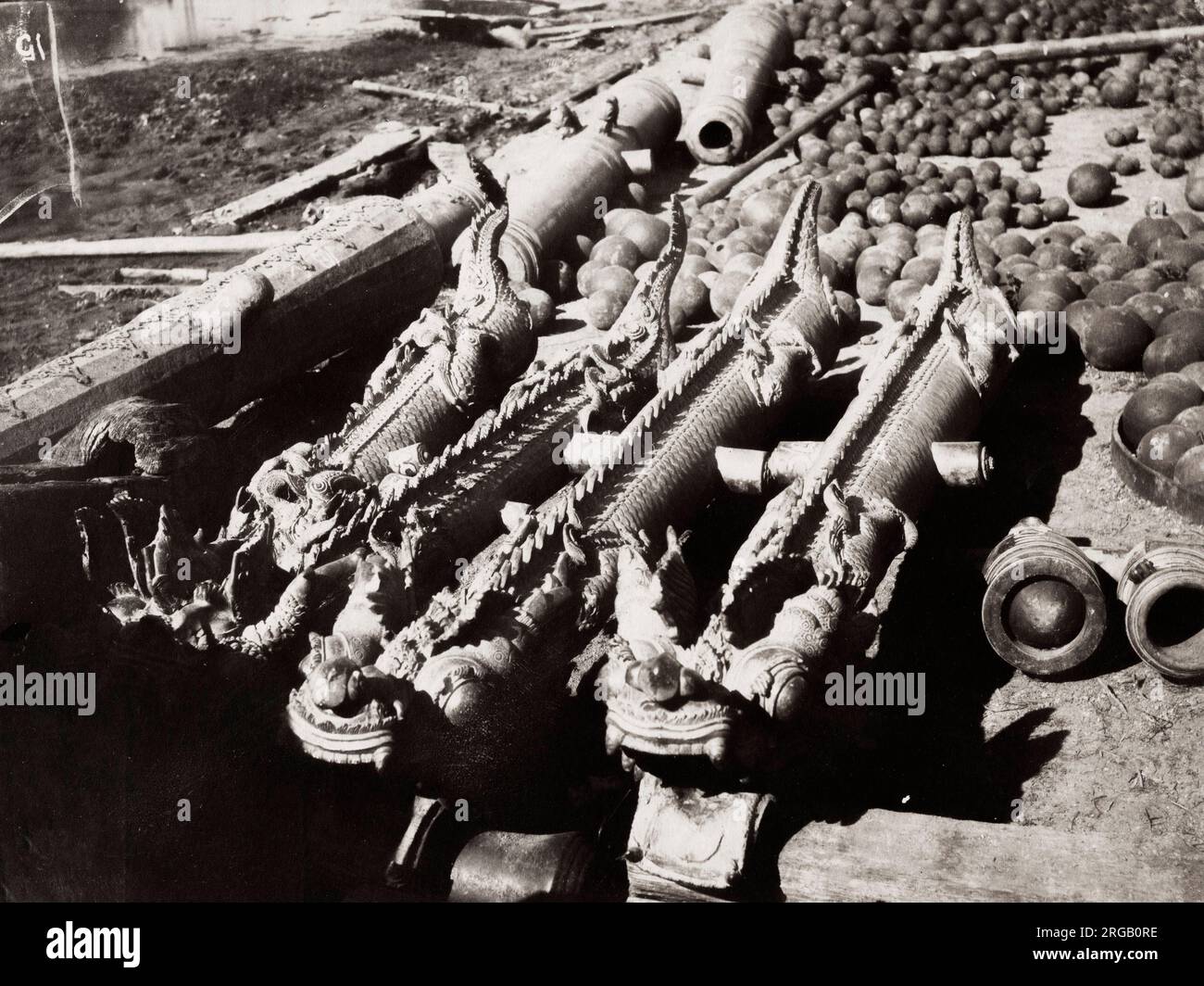 Vintage 19th century photograph: Burmese guns, cannon, artillery, 3rd ...