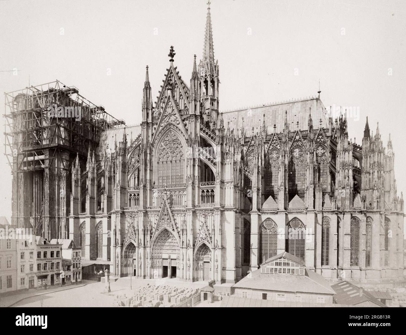 Vintage 19th century photograph: Germany - construction of the spire ...
