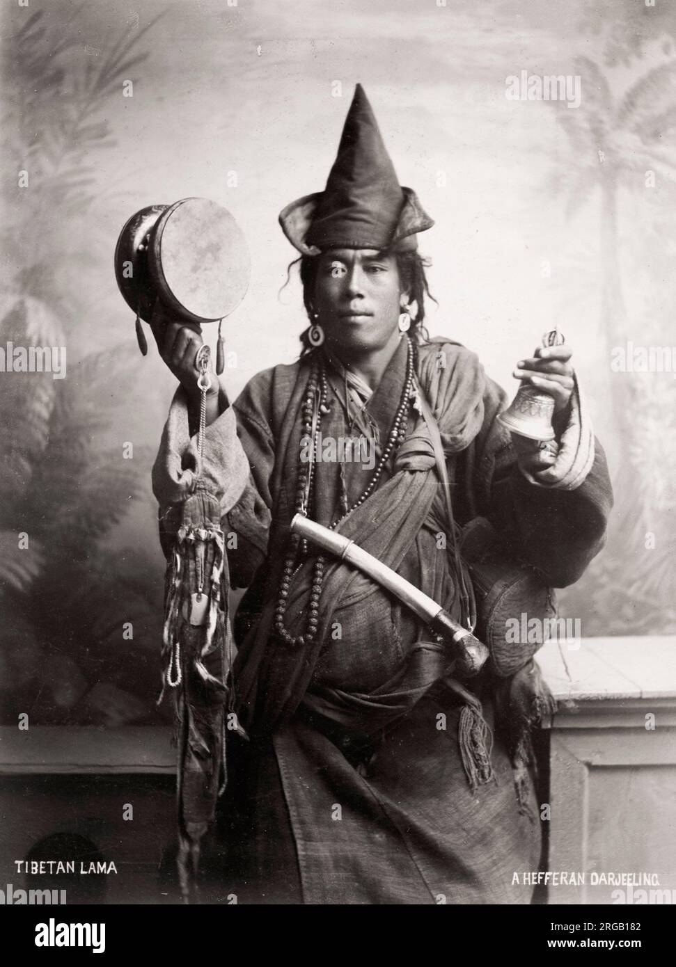 Vintage 19th century photograph: Tibetan Lama, photographed in northern ...