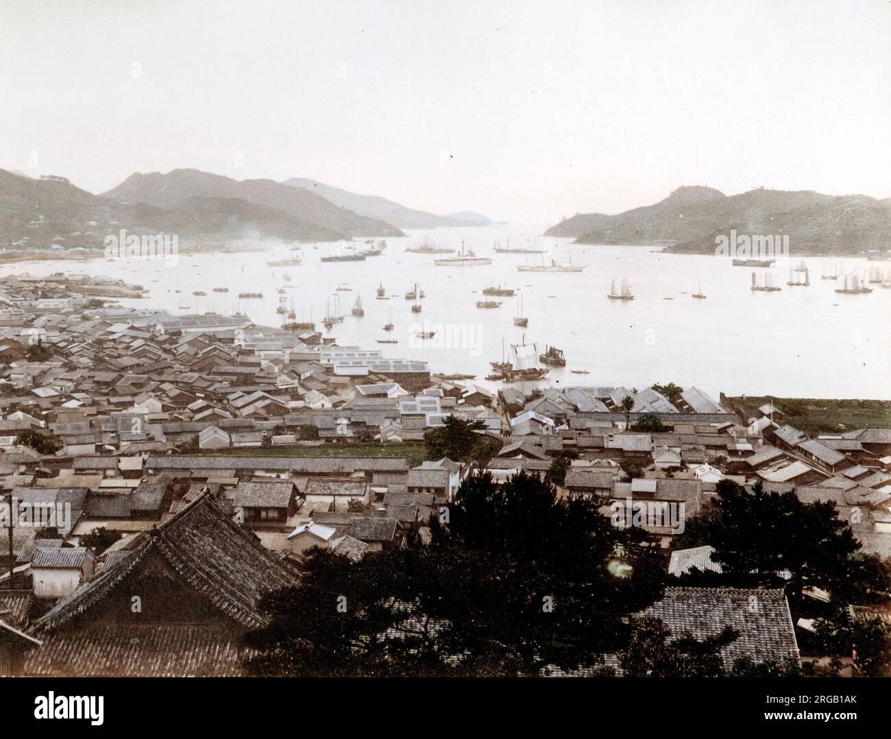 Late 19th century vintage photograph: Ships in Nagasaki harbour, Japan ...
