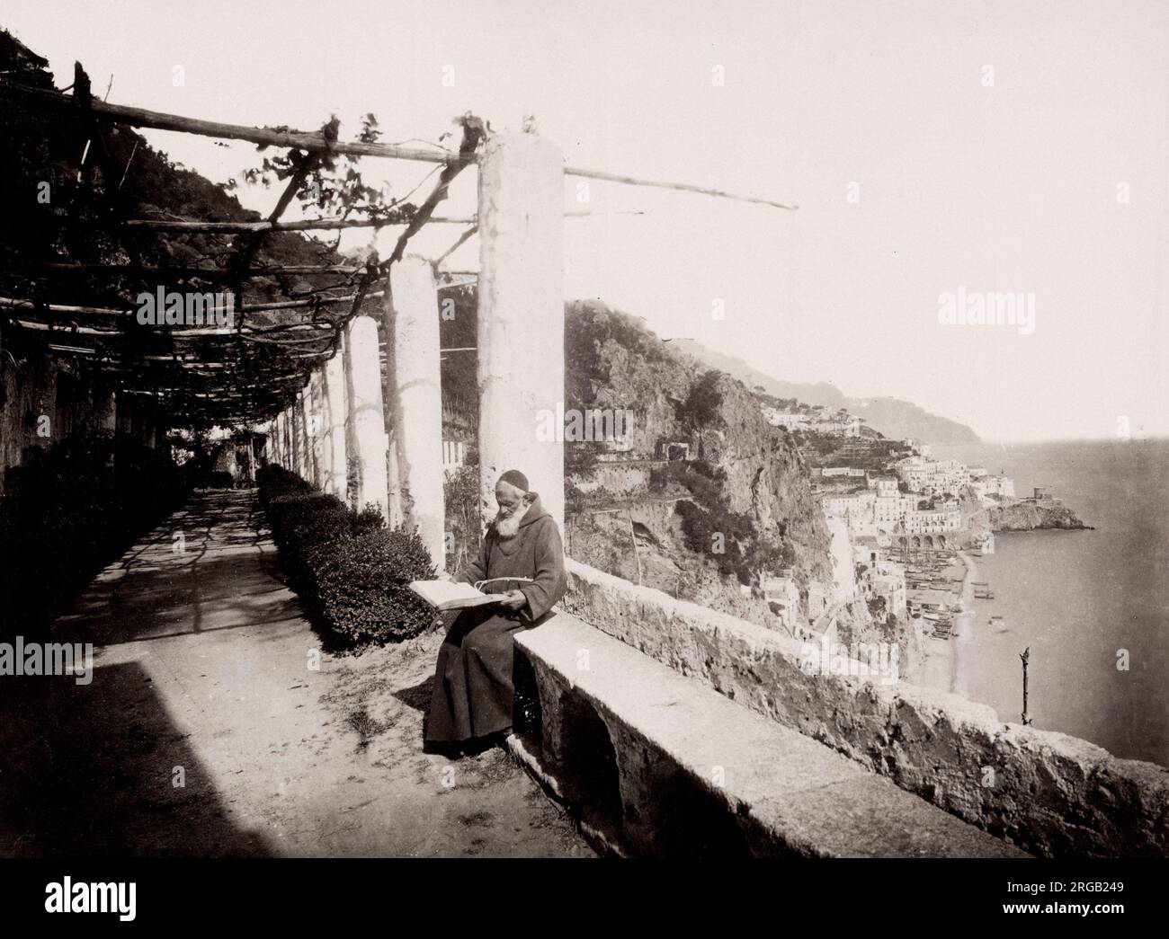 Vintage 19th century photograph: monk on the balcony of Capuchin ...