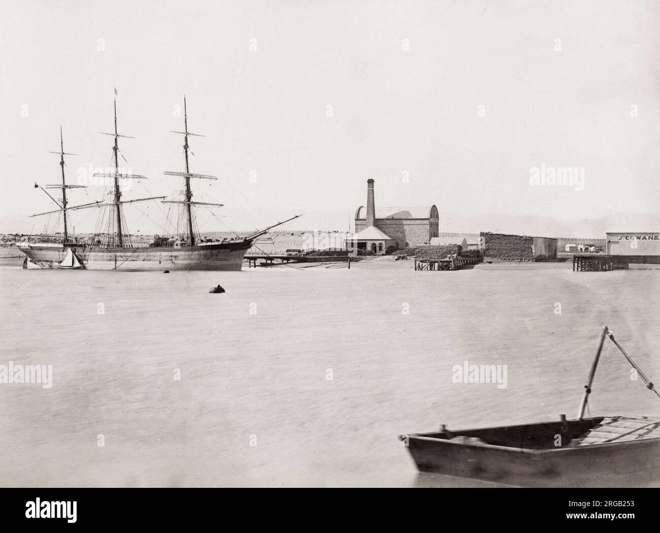 Vintage 19th century photograph: ship tied up in the dock, harbour ...