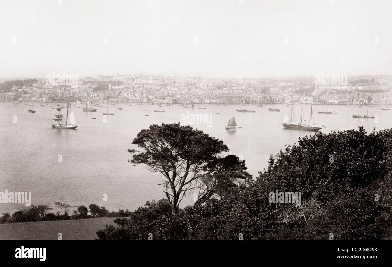 Boats and ships, Falmouth Habour, Cornwall, c.1880's Stock Photo - Alamy