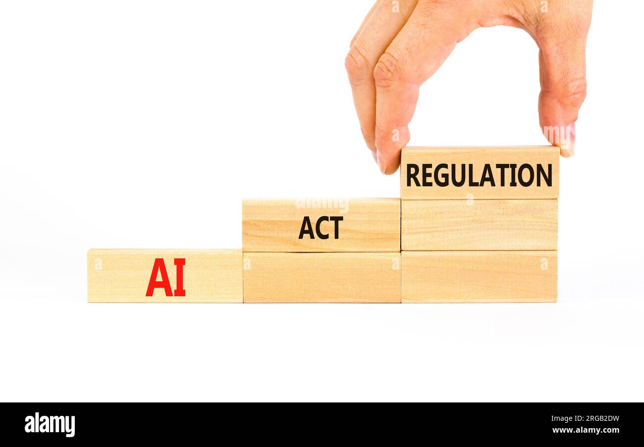 AI act regulation symbol. Concept words AI artificial intelligence act regulation on wooden ...