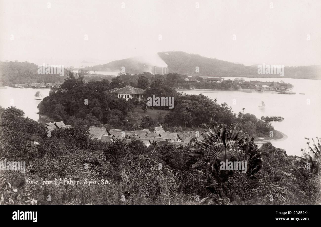 Vintage 19th century photograph: View from Mount Faber, Singapore Stock ...
