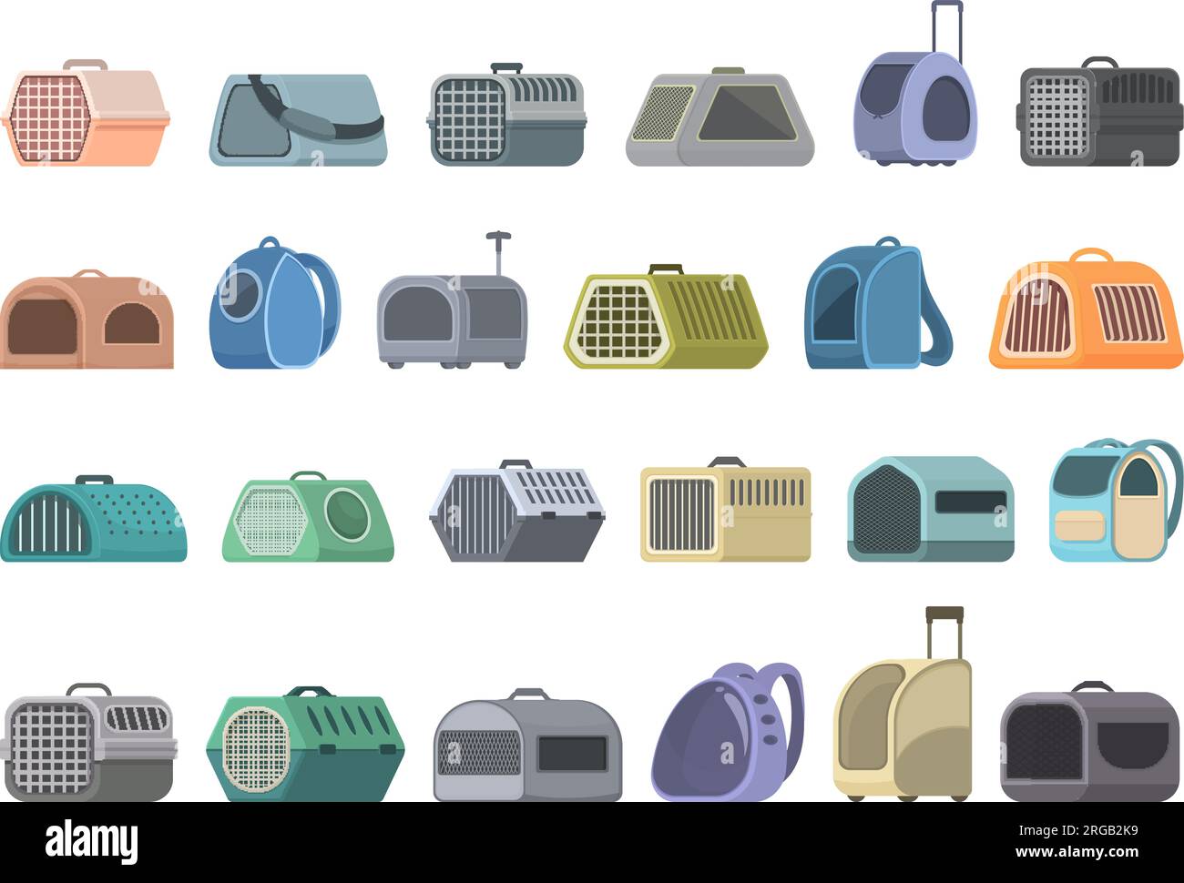Pet carrier icons set cartoon vector. Cat box. Cage crate Stock Vector ...