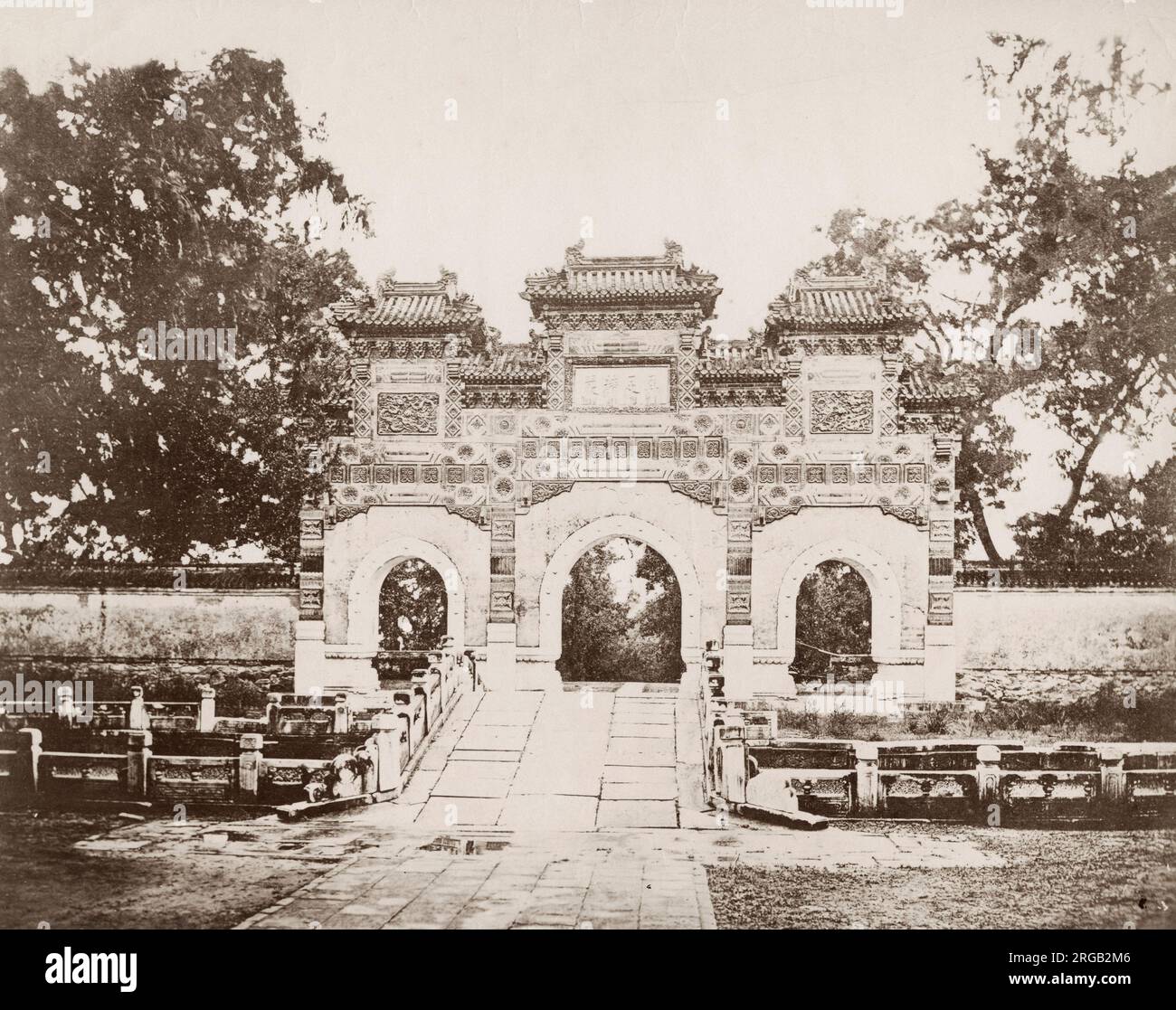 Vintage 19th century photograph: Ornate gateway and wall, Peking ...