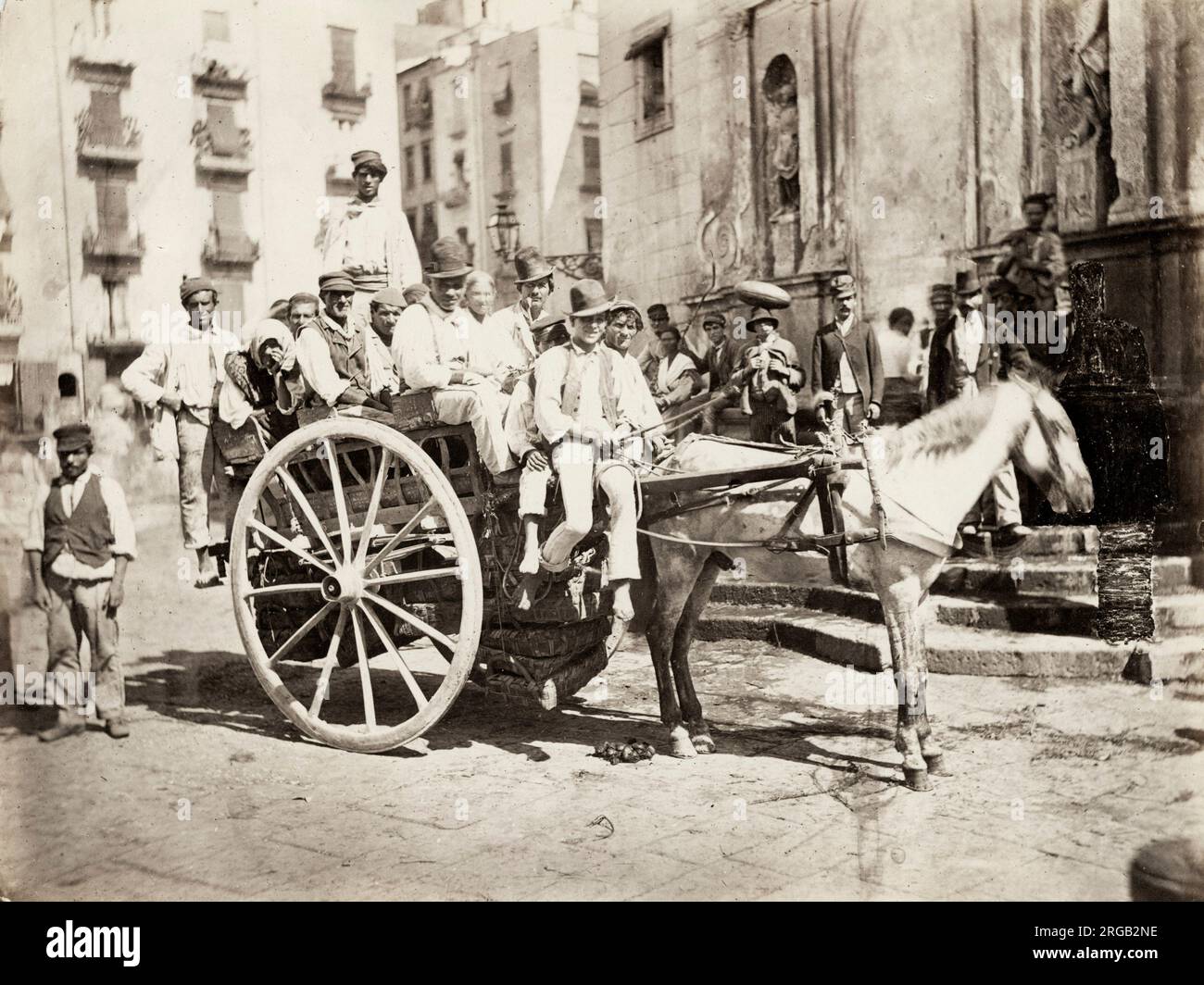 19th century vintage photograph: horse and cart, passenger carriage ...