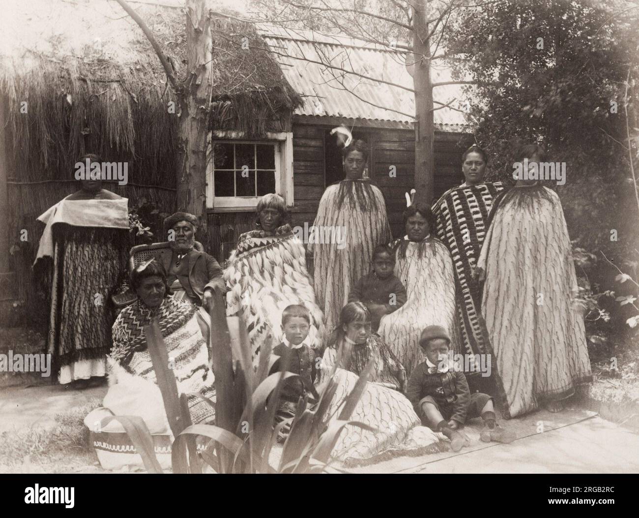 19th century vintage photograph: Maori group, New Zealand, c.1890 Stock ...