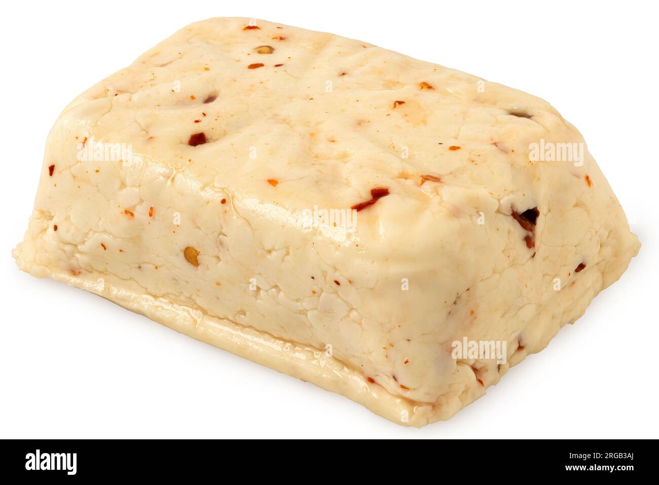 Block of halloumi cheese with red chilli isolated on white Stock Photo ...