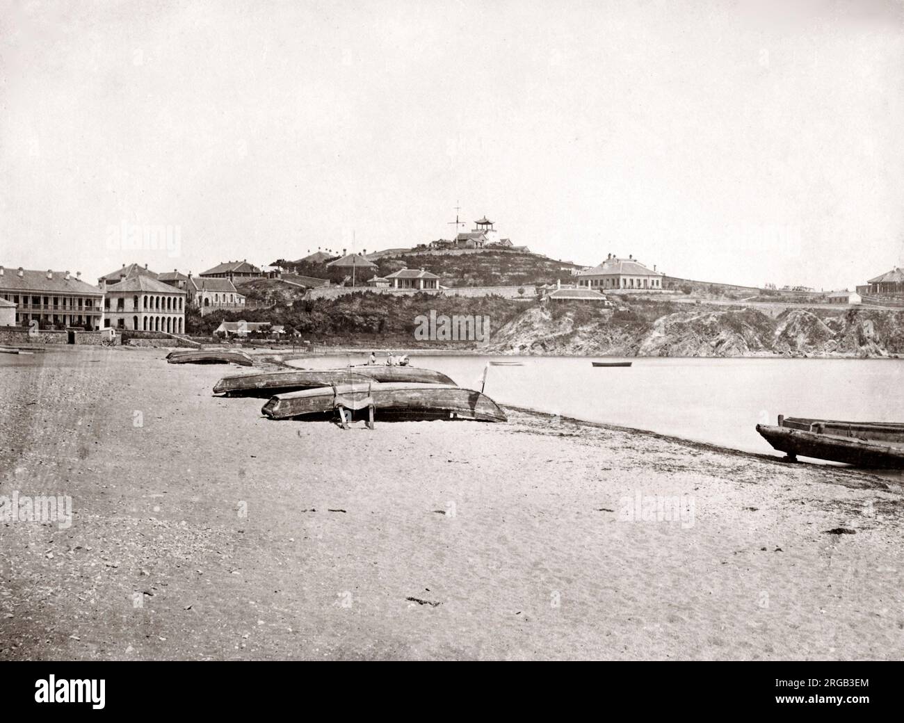 Boats on the beach, Chefoo (Yantai) China, c.1880's Stock Photo - Alamy