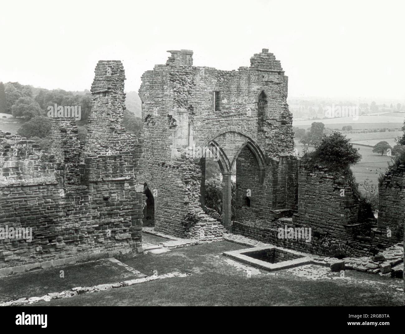 Ruins of Goodrich Castle, a Norman medieval castle north of the village of Goodrich in ...