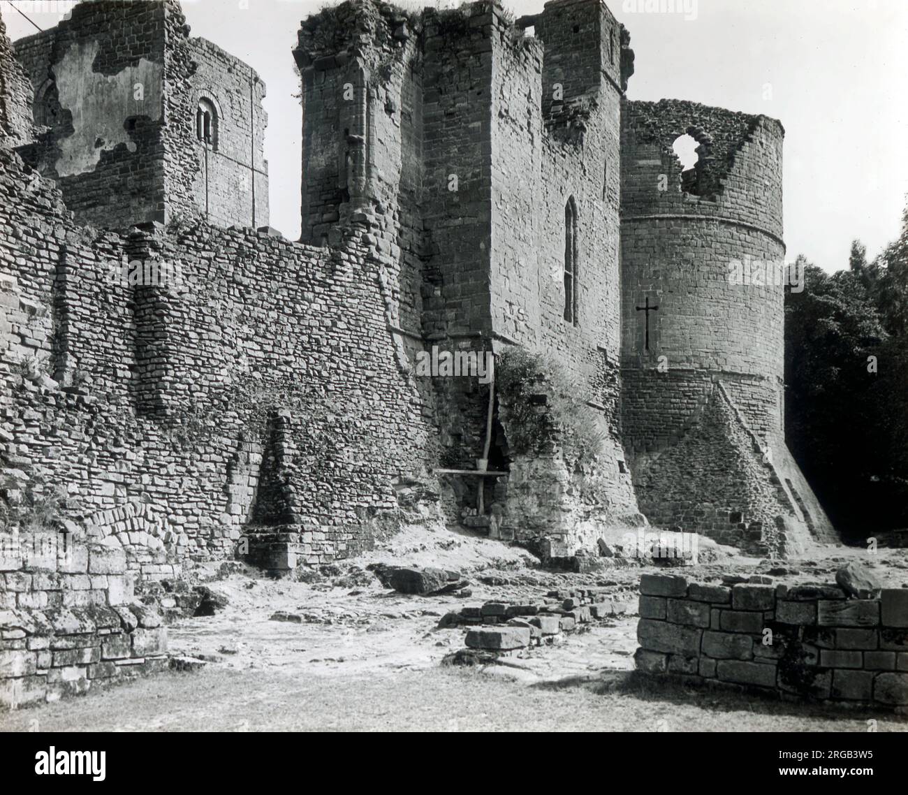 Goodrich Castle, west view - a Norman medieval castle north of the village of Goodrich in ...